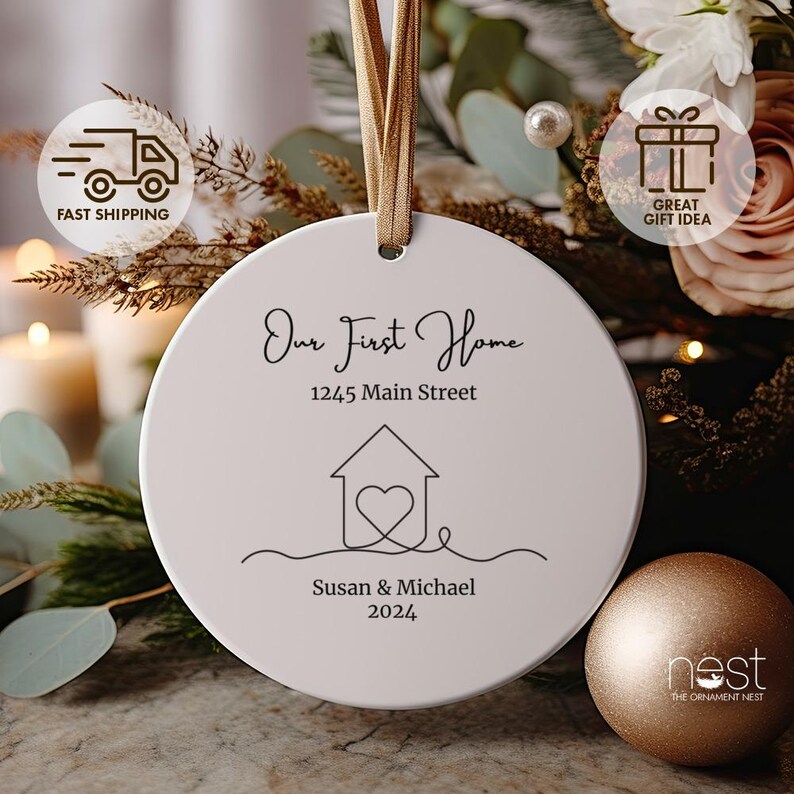 Our First Home Ornament, Custom Address Christmas Ornament ...
