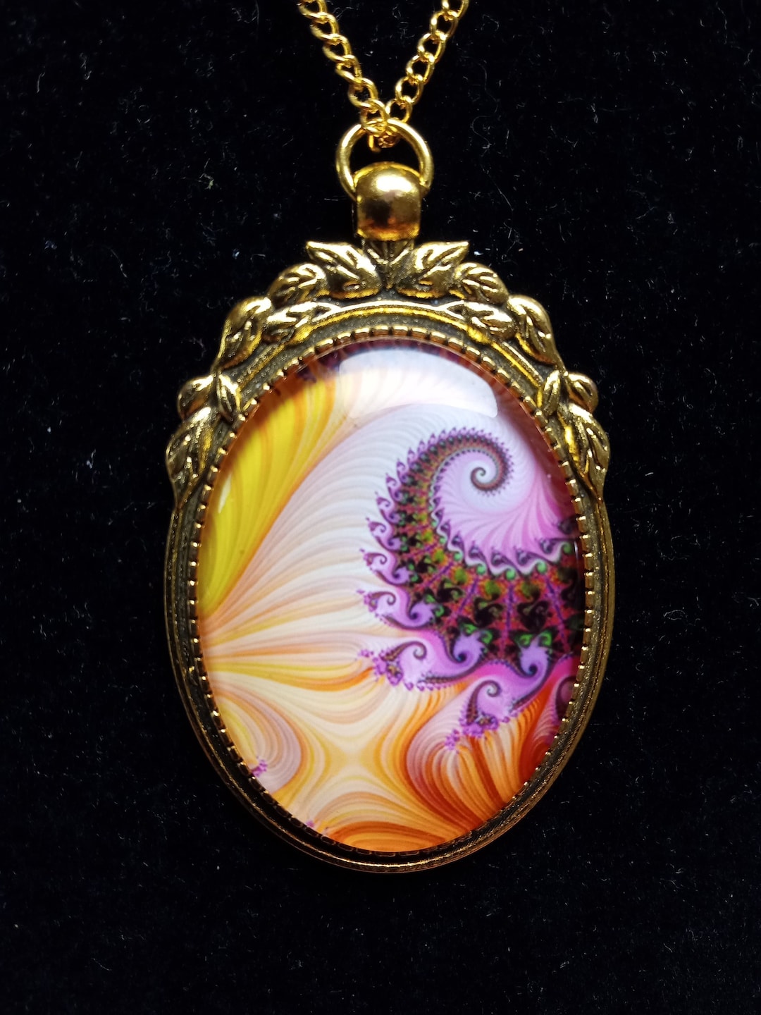 Oval Pendant, Multi-colored, Gold Chain, Gold Adornment - Etsy
