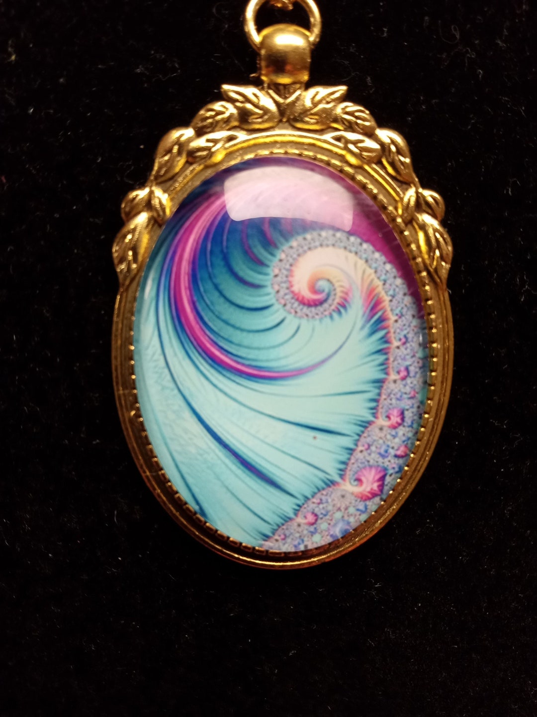 Oval Pendant, Multi-colored Design, Gold Color Chain, Gold Color ...