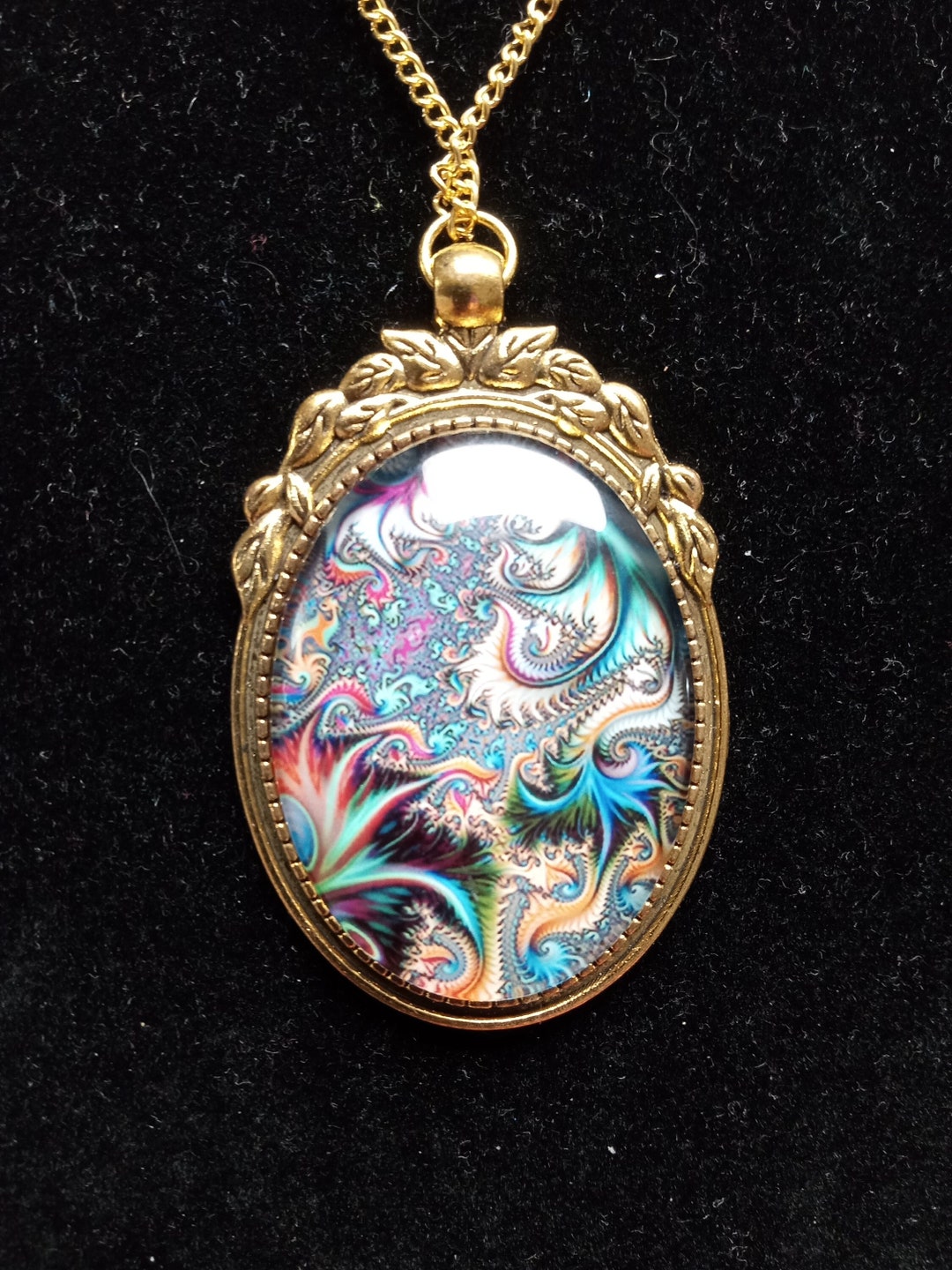 Oval Pendant, Multi Colored Design, Gold Color Adornment, Gold Colored ...