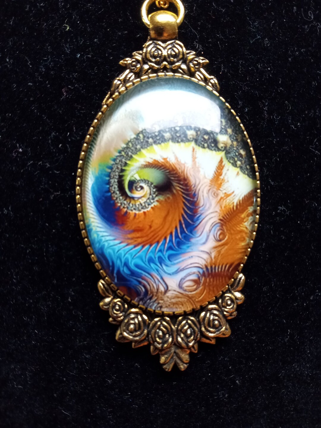 Oval Pendant, Multi Colored, Gold Chain, Gold Colored Adornment - Etsy