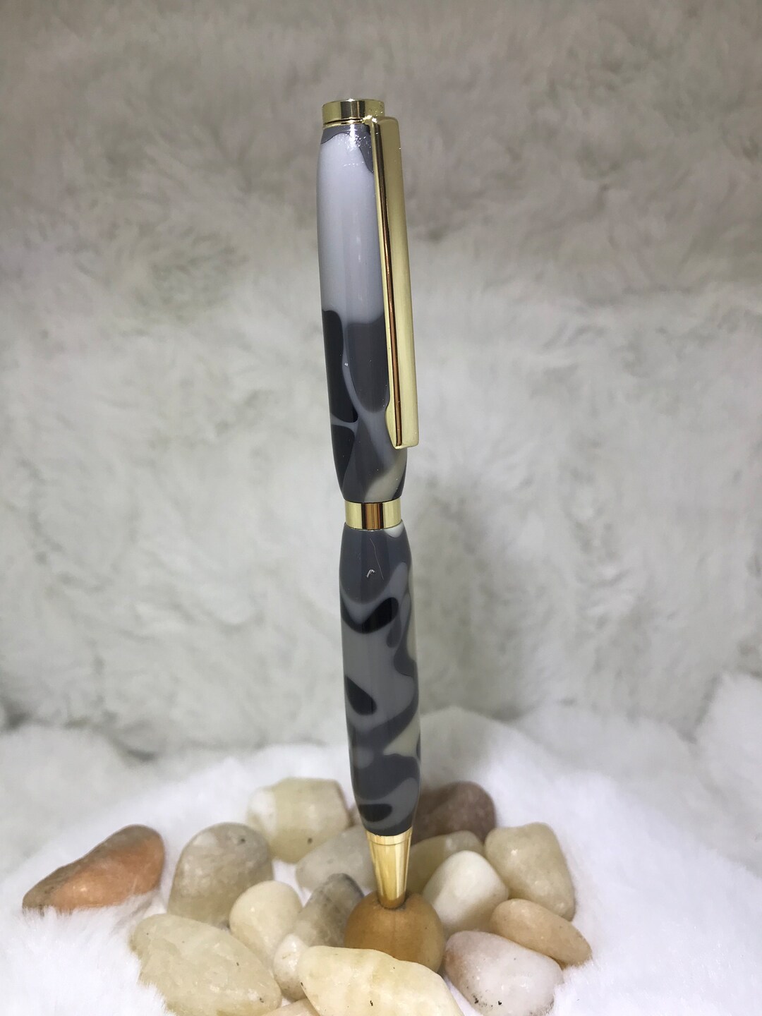 Gray Camo Pen: Handcrafted Twist Pen With Gold Accent - Etsy