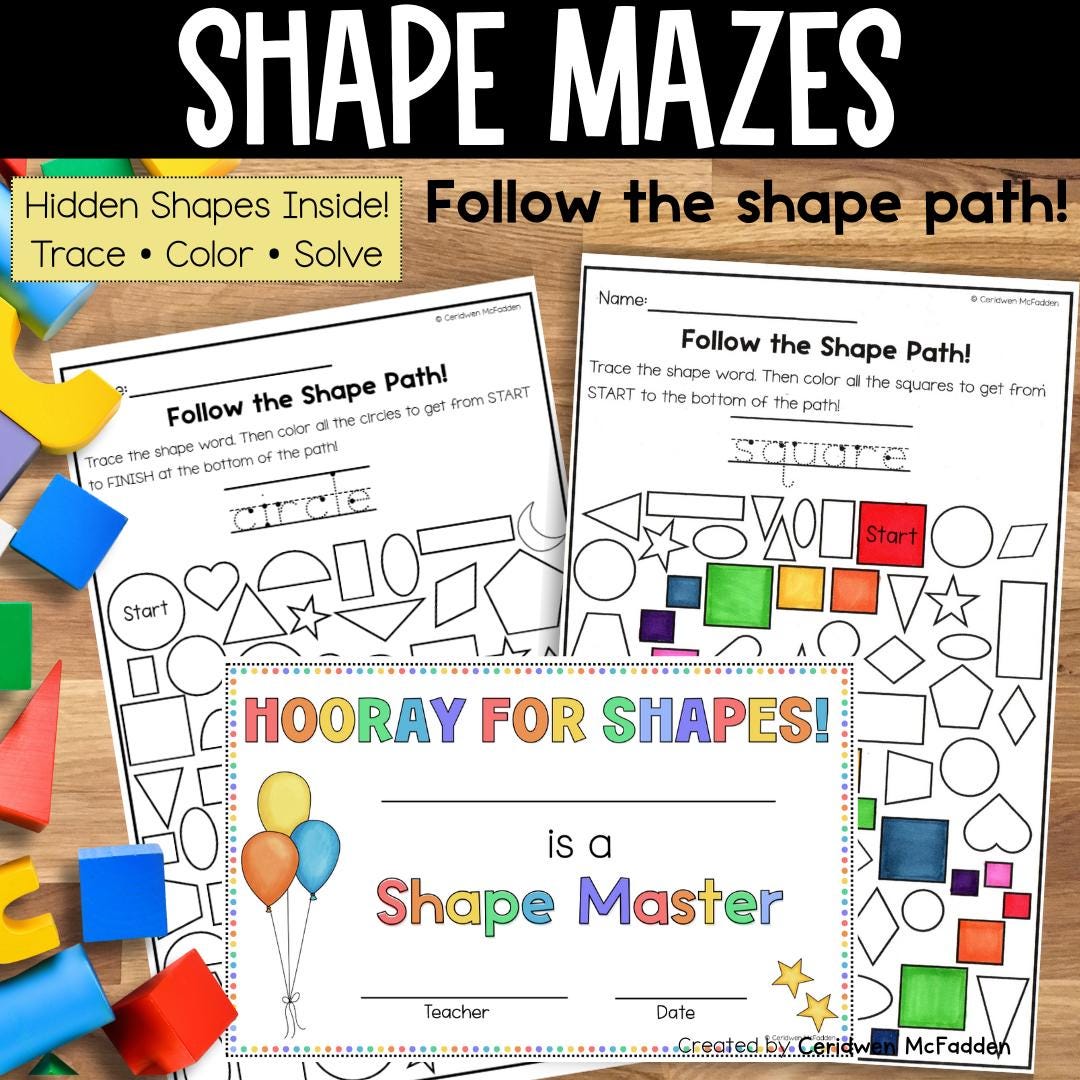 Shape Maze Printable: 2D Shape Recognition Activity (PDF Download) - Etsy