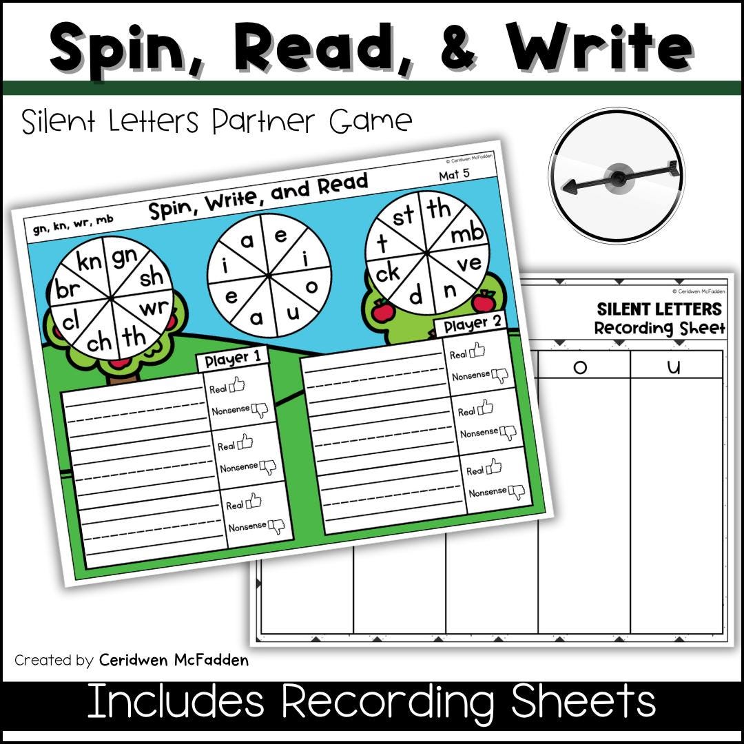 Silent Letters Phonics Game | Spin & Write Centers | Kn, Gn, Wr, Mb ...