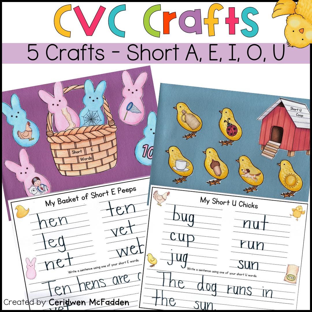 CVC Word Phonics Crafts Printable | Spring Crafts | Short Vowel ...
