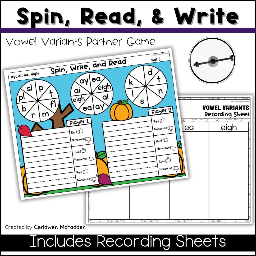 Vowel Team Spin & Write Mats | Ai, Ay, Ee, Ea, Oa, Ow, Oi, Oy, Au, Aw ...