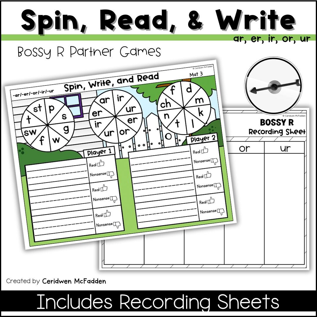 Bossy R Spin Read & Write Game | R-controlled Vowel Centers Ar Er Ir or ...