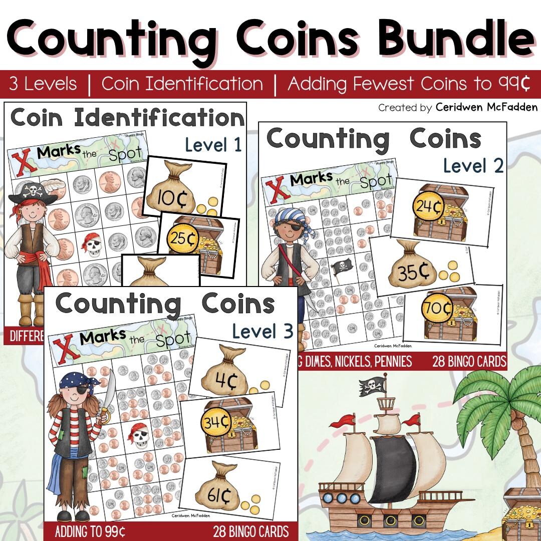 Pirate Themed Money Bingo | Coin Identification Game | Counting Money ...