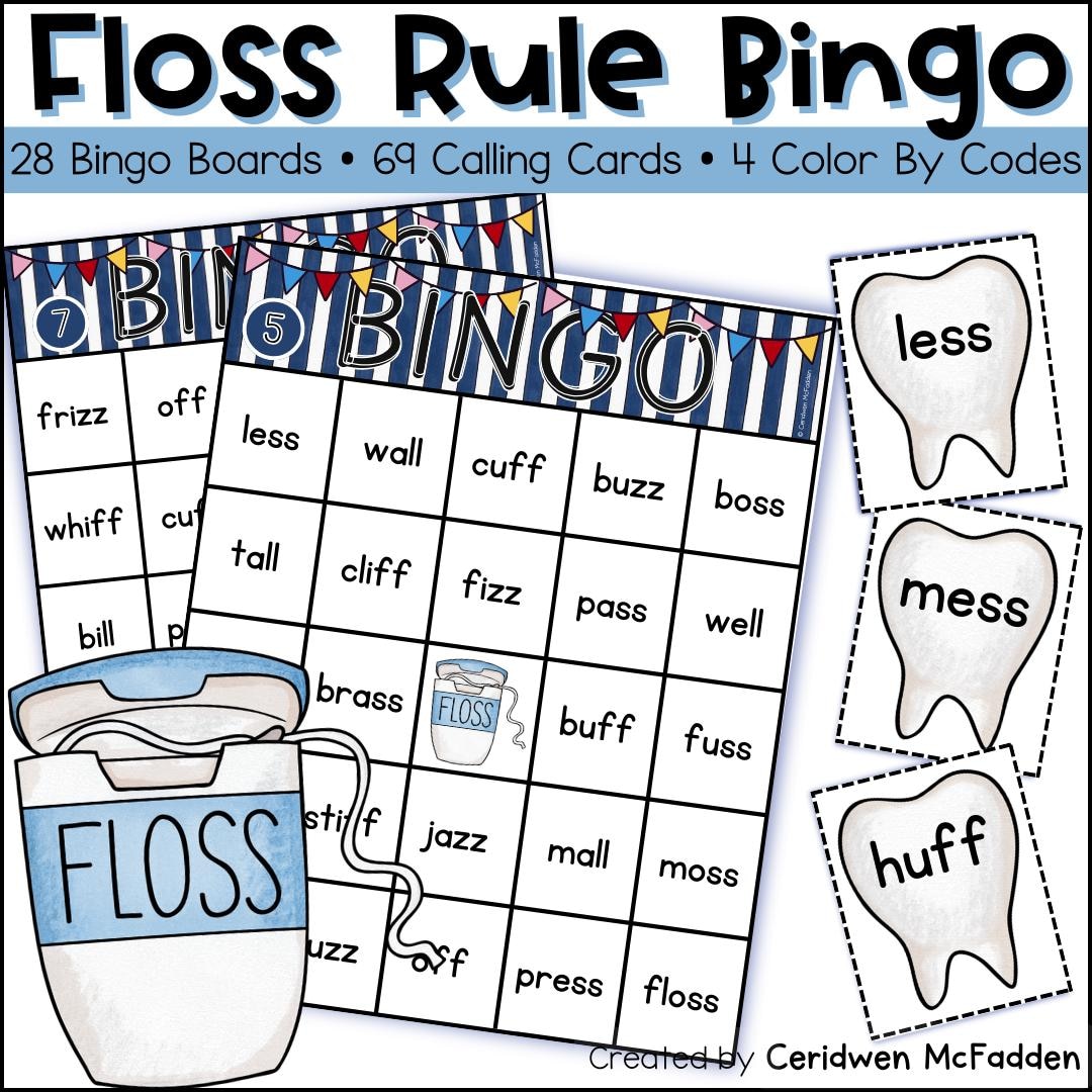 Floss Rule Bingo Game Phonics Activity, Ff Ll Ss Zz Words Game, First ...