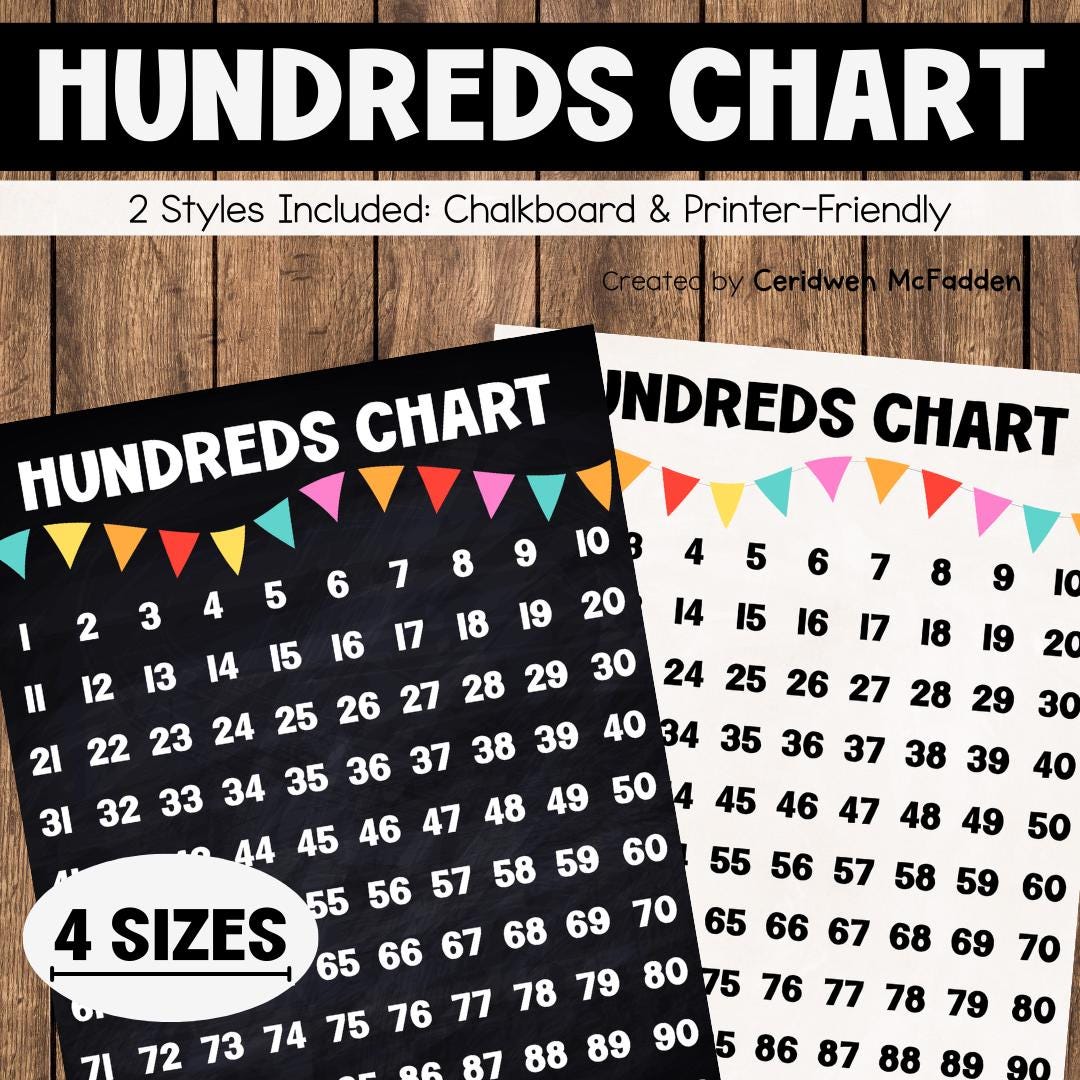 Printable Hundreds Chart Bundle: Chalkboard & Printer-friendly (PDF ...