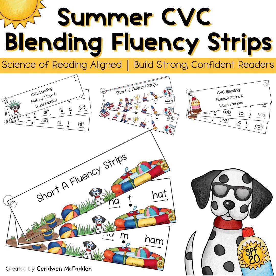 Summer CVC Word Blending Strips | Phonics Decoding Practice ...