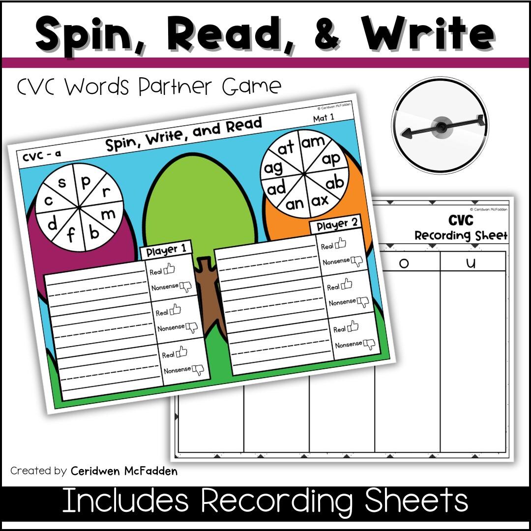 Fall CVC Spin & Write Phonics Game | Short Vowel Word Work | Real or ...