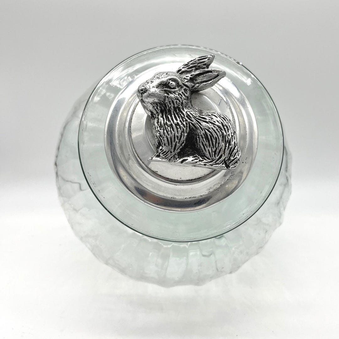 Large Blown Glass Jar Decorative Bunny Rabbit Lid Kitchen Storage ...