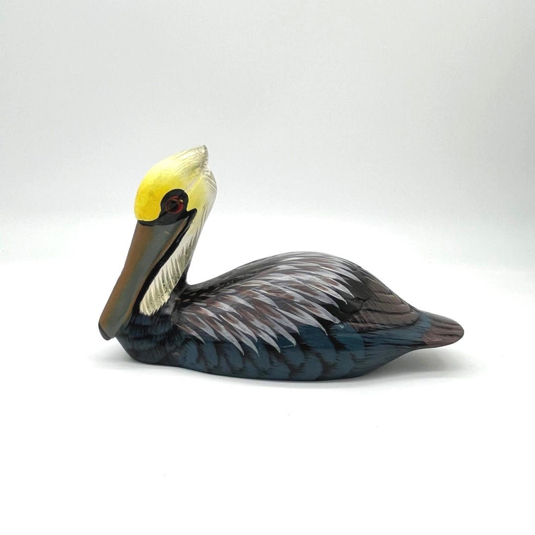 Hand Carved Wooden Pelican Figurine Coastal Decor Art Bird Decoy - Etsy
