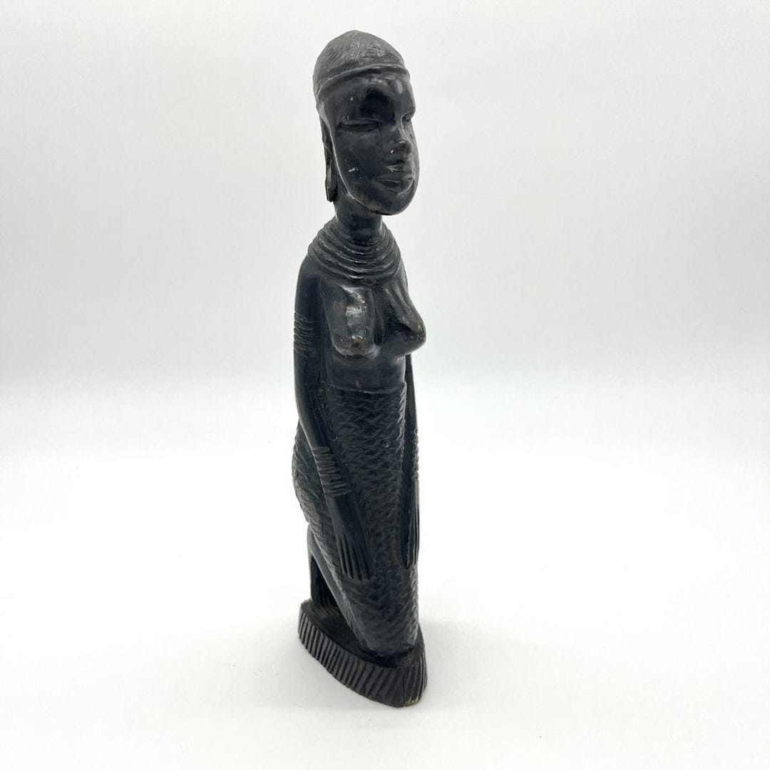 Vintage African Hand Carved Ebony Wood Female Figure Tribal Art ...