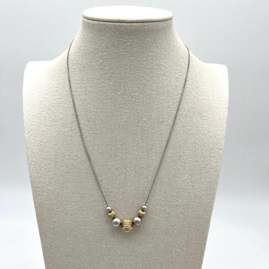Vintage Italy Two Tone Bead Necklace Sterling Silver and Gold Chain - Etsy