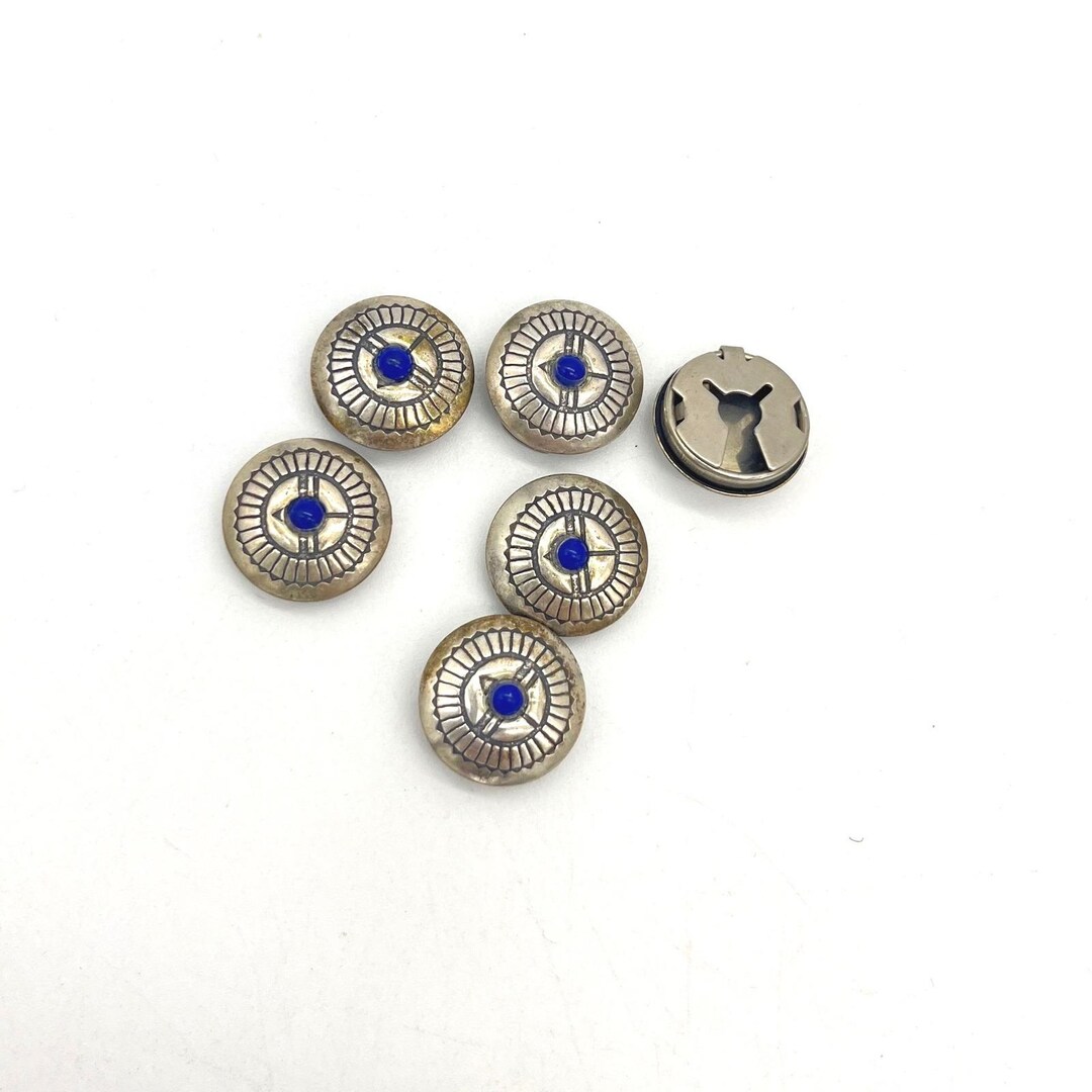 Vintage Southwestern Concho Button Covers Set of 6 Silver Tone Blue ...