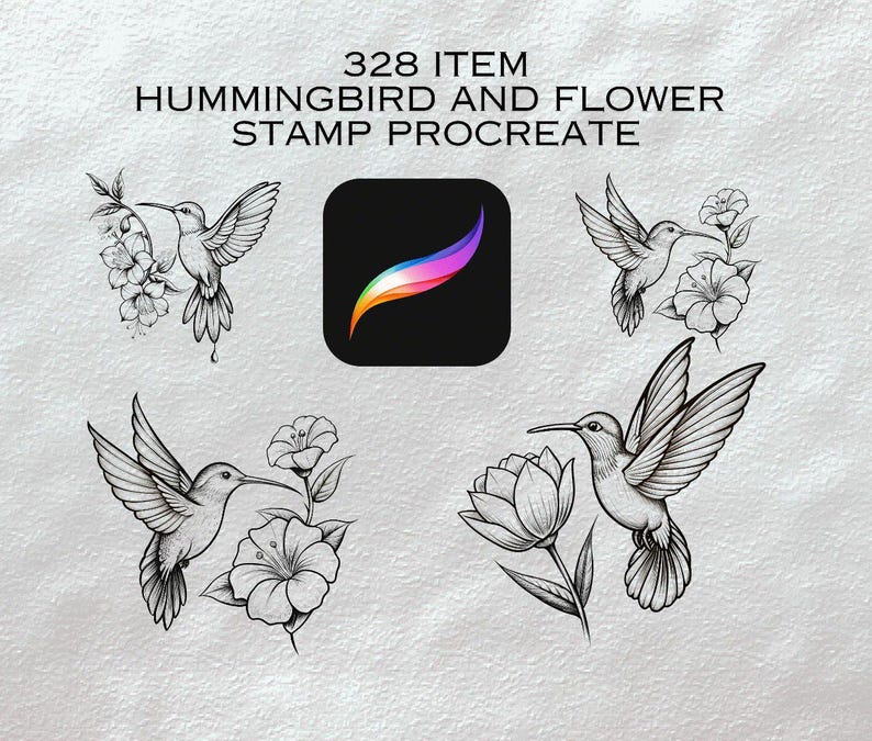 328 Hummingbird and Flower Procreate Stamps | Digital Brush Set for Procreate - Etsy