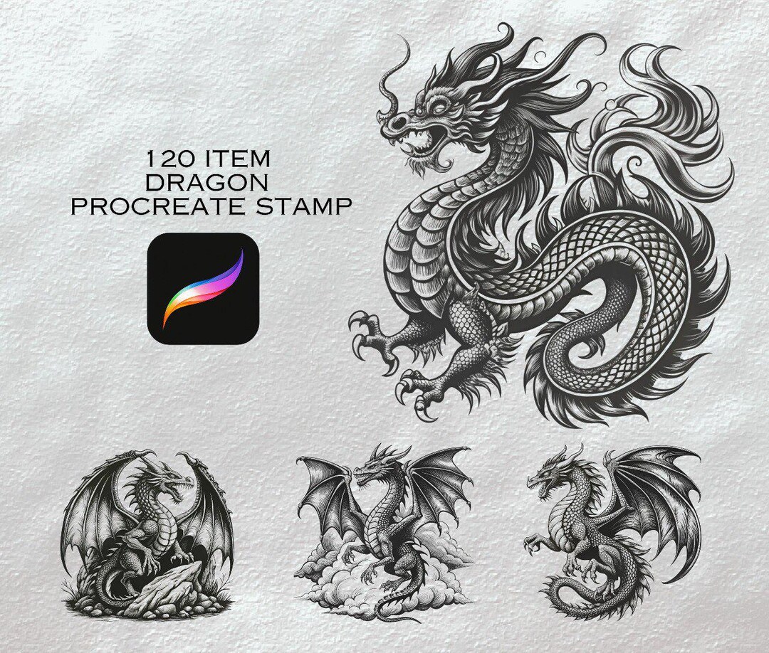 120 Procreate Dragon Brushes – 120 Dragon Stamps for Digital Art ...