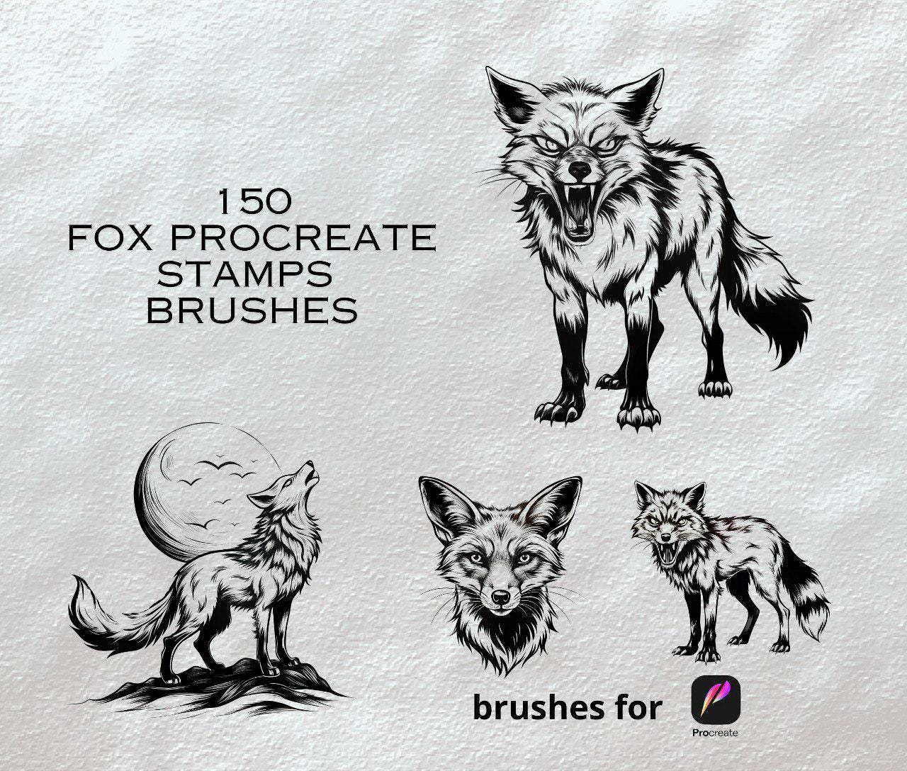 150 Fox Procreate Stamps Brushes | Hand-drawn Fox Line Art | Digital ...