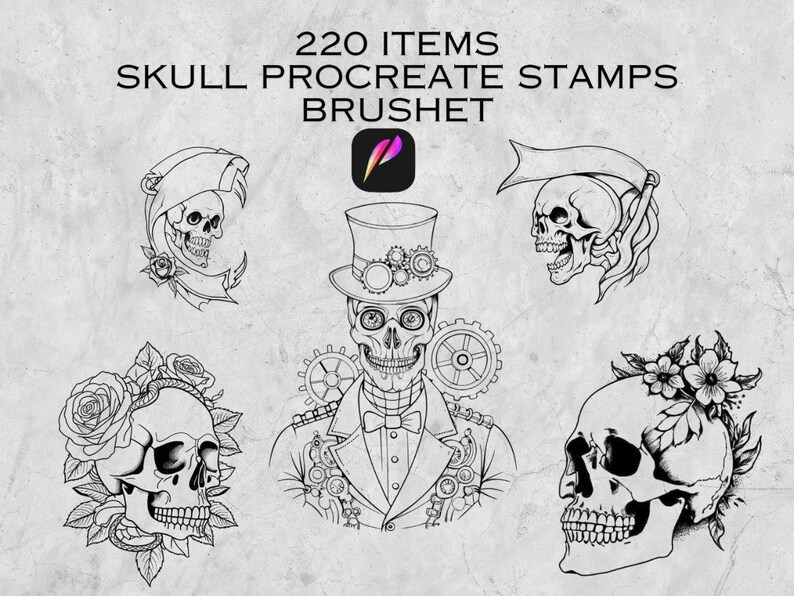 220 Skull Design Stamps for Procreate | Digital Art - Etsy