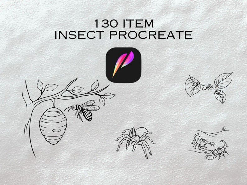 130 Insect Procreate Stamps - Bug Line Art, Butterfly, Beetle, and Ant ...