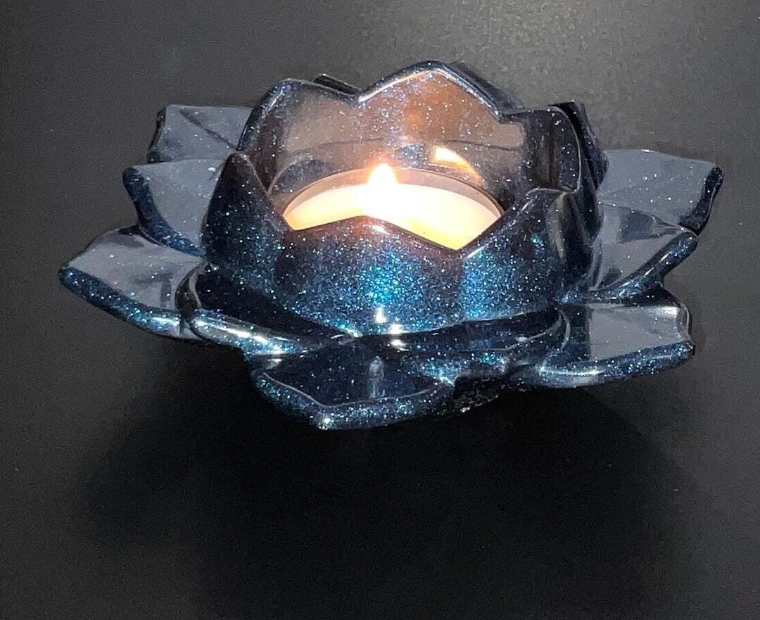 Shimmery Blue Lotus Flower Tealight Candle Holder - Etsy
