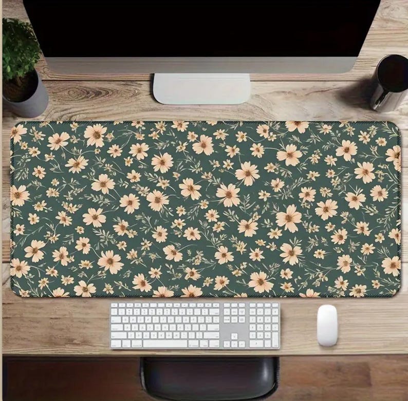 Dark Green Floral Desk Mat - Etsy