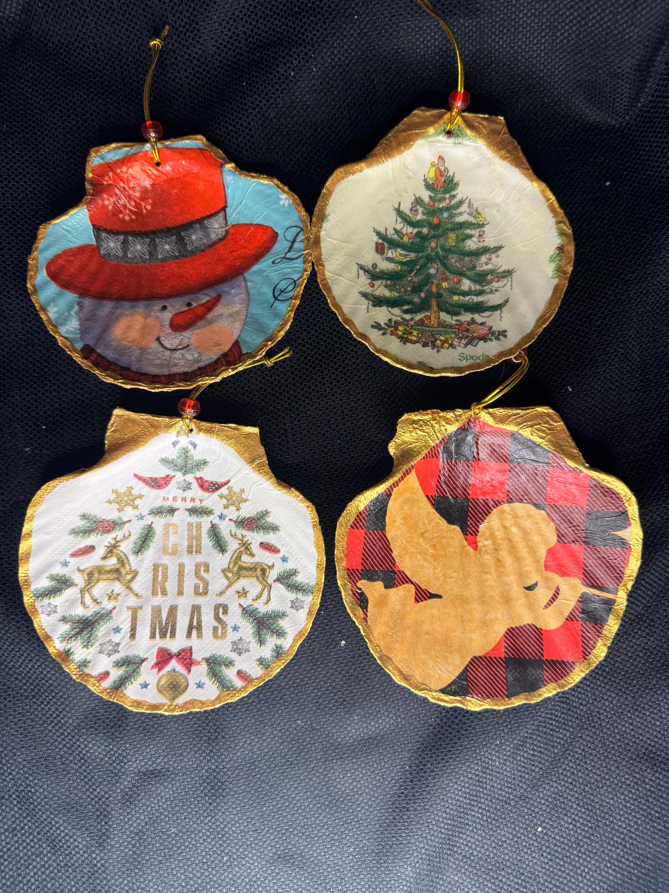Decoupage and Hand Painted Sea Shells. Maybe Used Christmas Ornaments ...