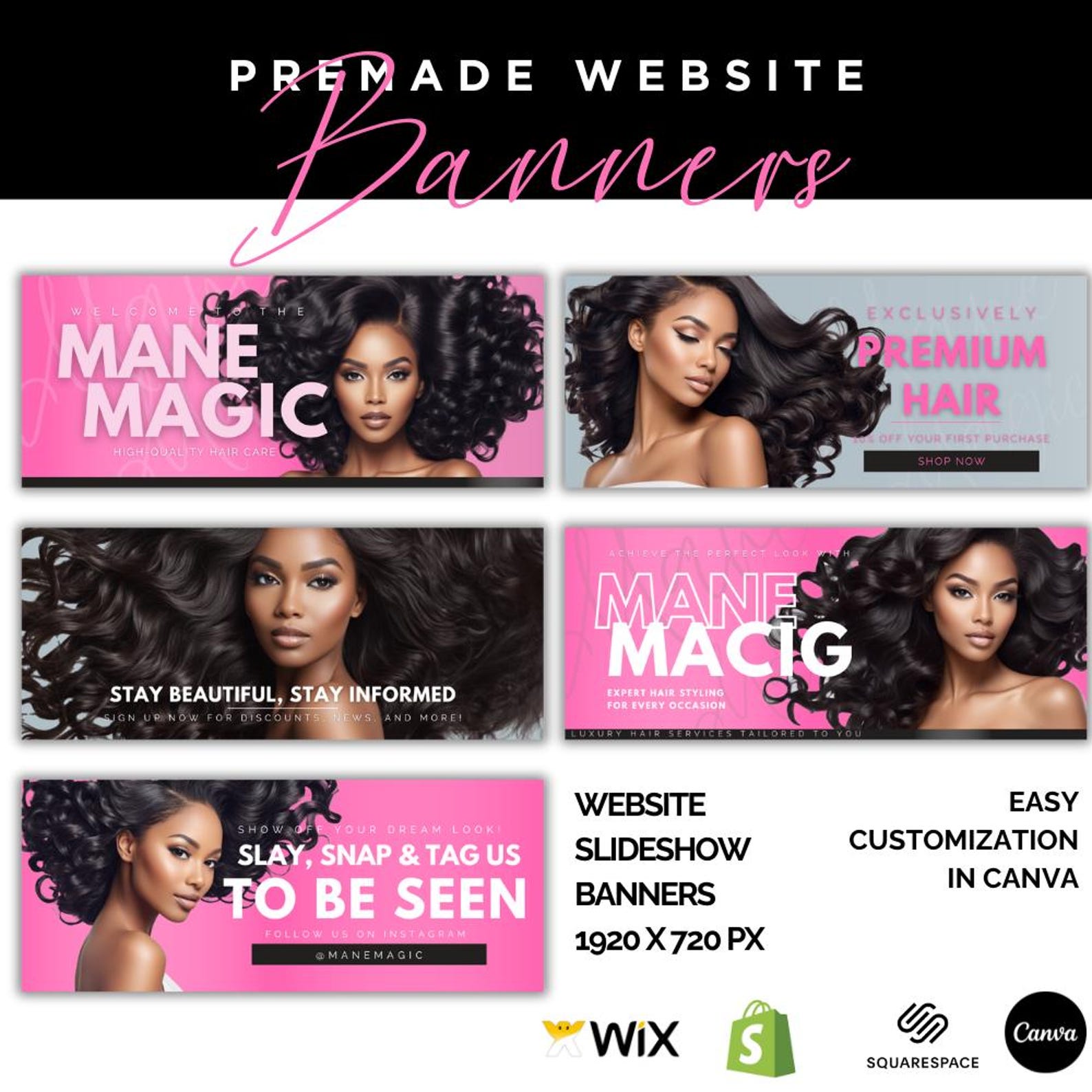 5 Hair Wix Website Banner Templates/ Hair Website Banner/ WIX Website ...