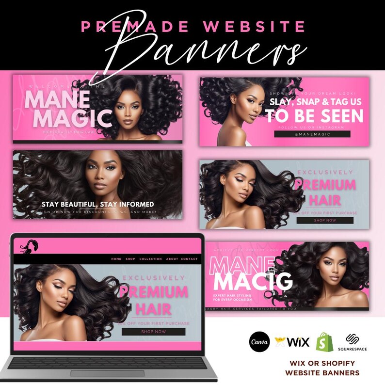 5 Hair Wix Website Banner Templates/ Hair Website Banner/ WIX Website ...