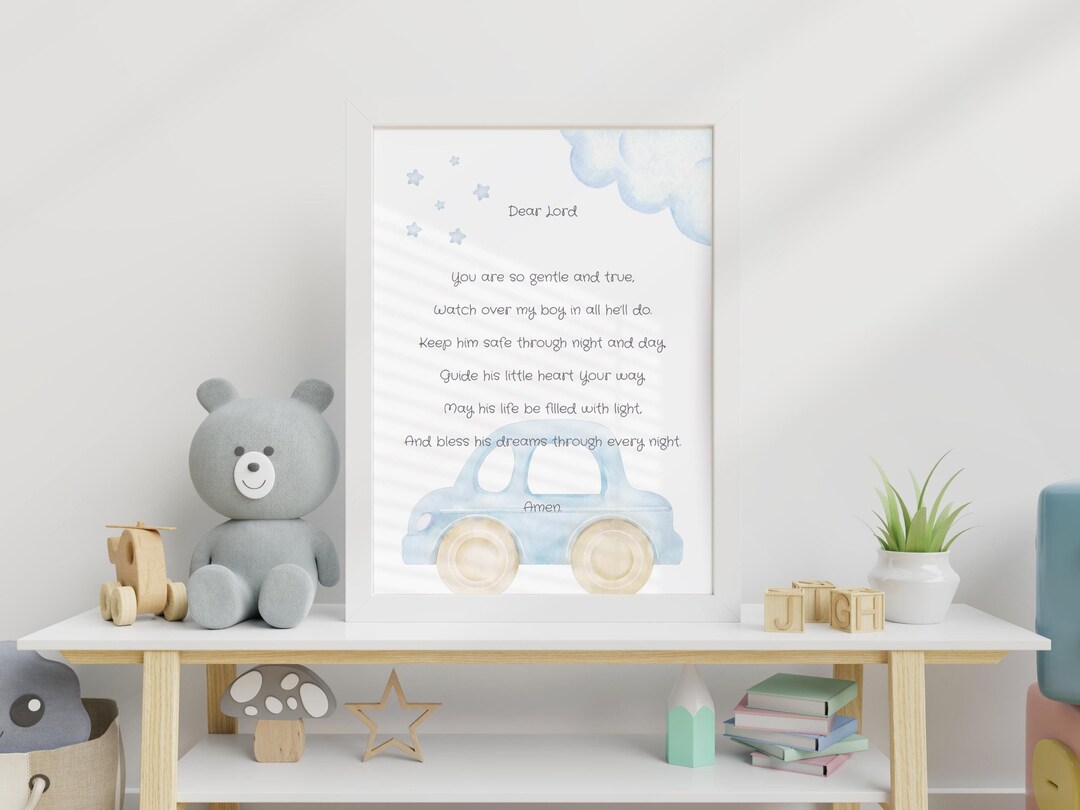 Baby Boy Prayer Wall Art, Watercolor Clouds Christian Nursery Printable ...