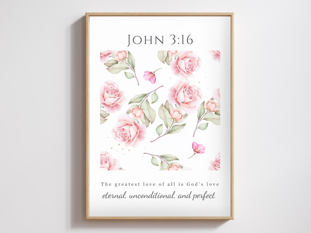 John 3:16 Scripture Wall Art, Pastel Floral Christian Poster, Bible ...