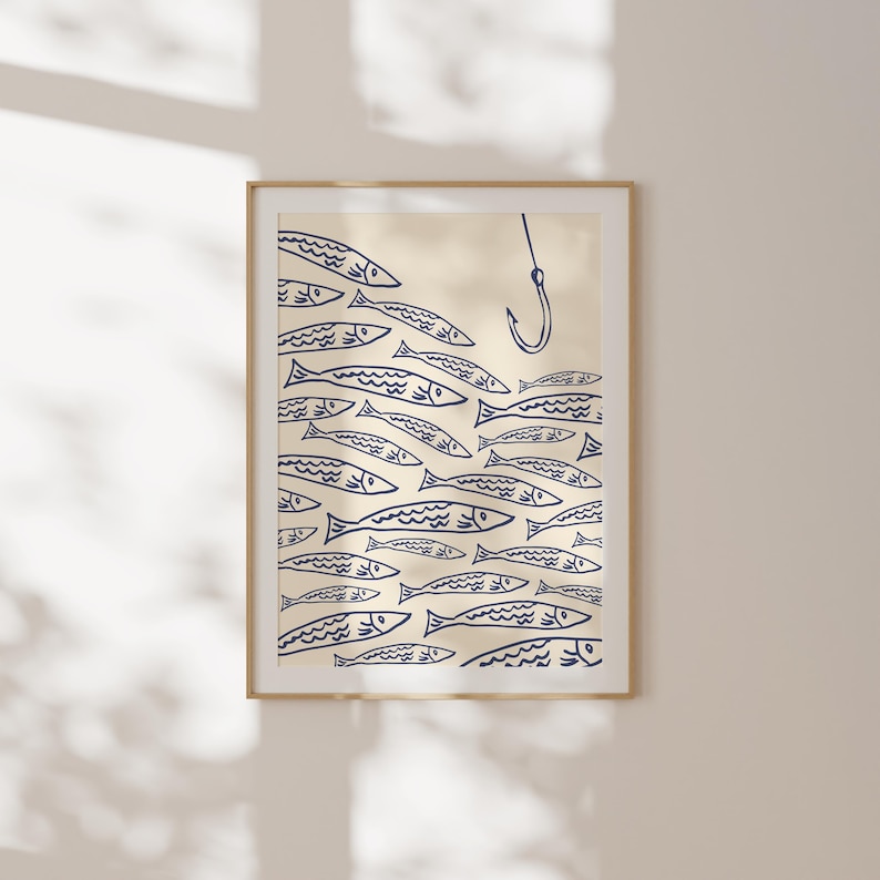 Fishing - Trendy Fisherman Wall Art Nautical Fish Print Minimalist ...