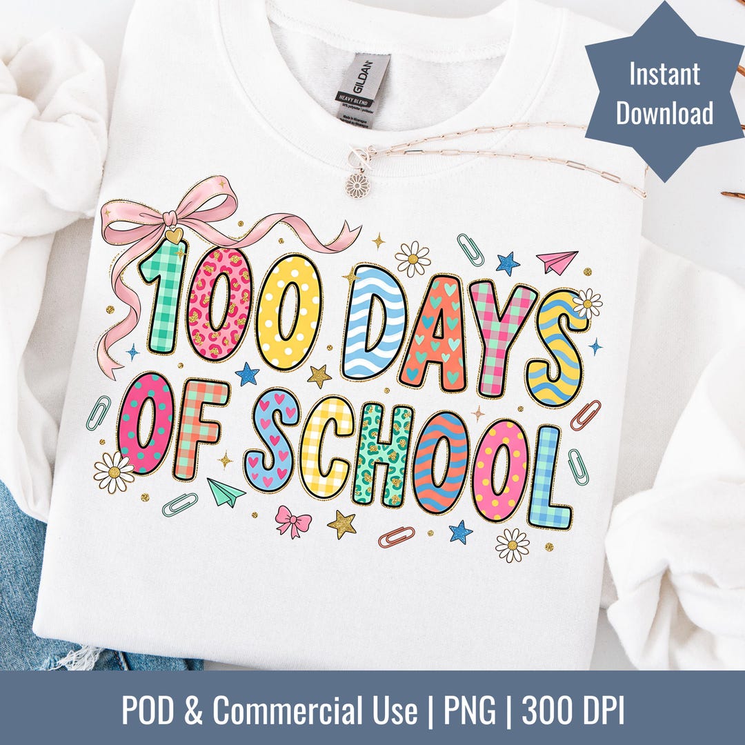 Preppy 100 Days of School PNG, Pink Coquette, Pastel Colours, Classroom ...