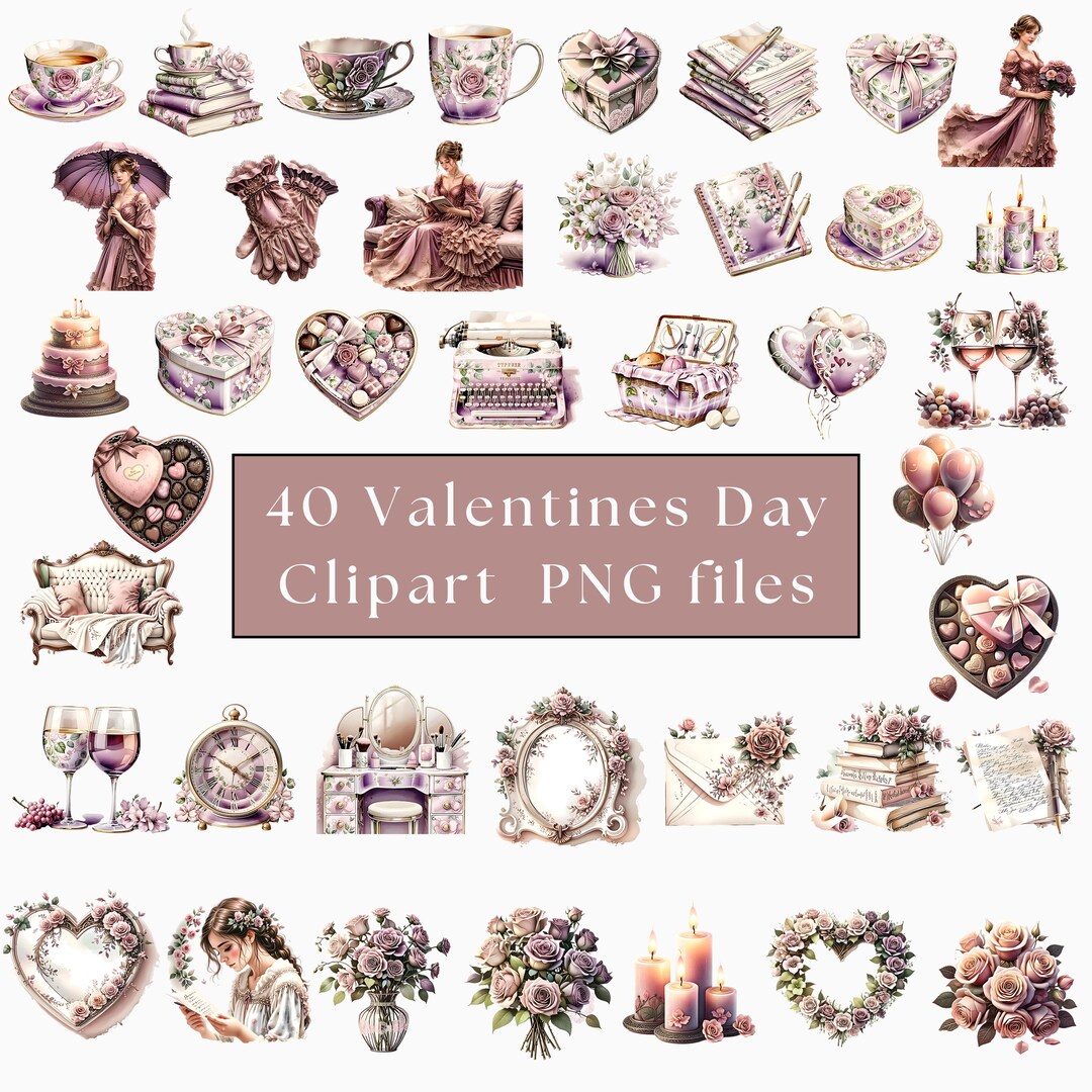40 Mauve Valentines Day Clipart Bundle, Graphics Bundle, Sublimation ...