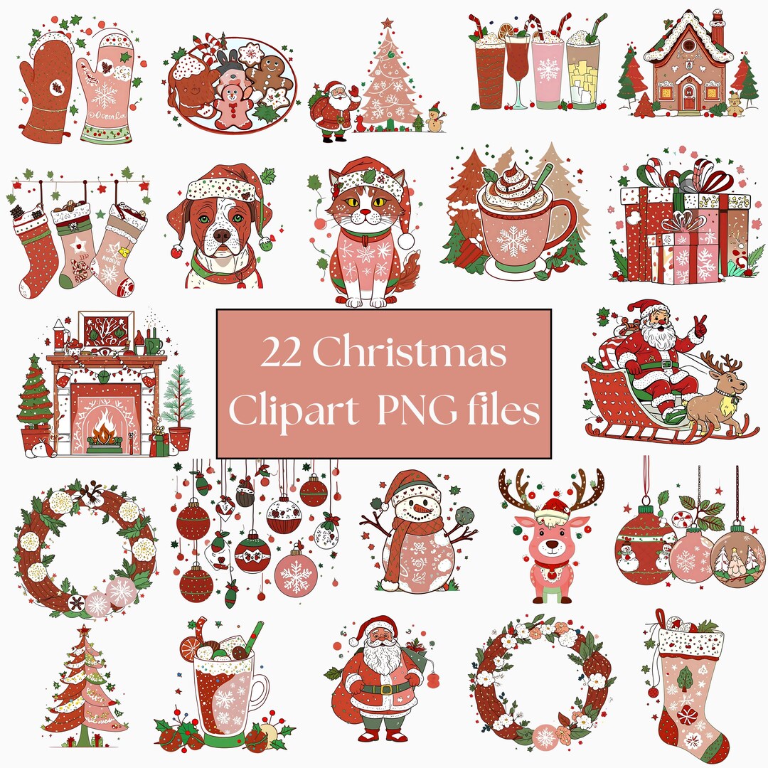 22 Retro Christmas Clipart Bundle, Clipart Bundle, Sublimation Design ...