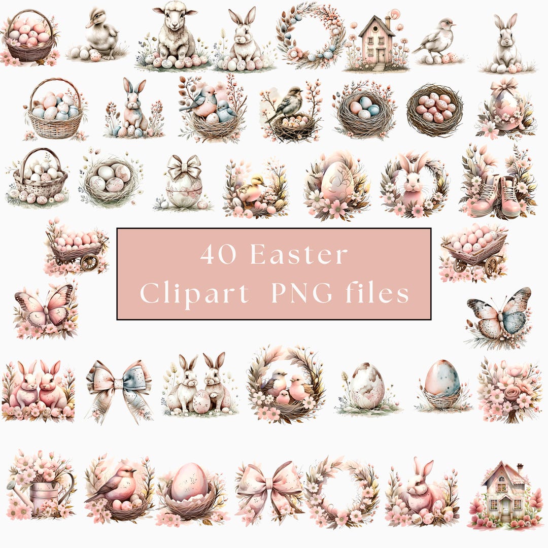 40 Pink Easter Clipart Bundle, Graphics Bundle, Sublimation Design ...