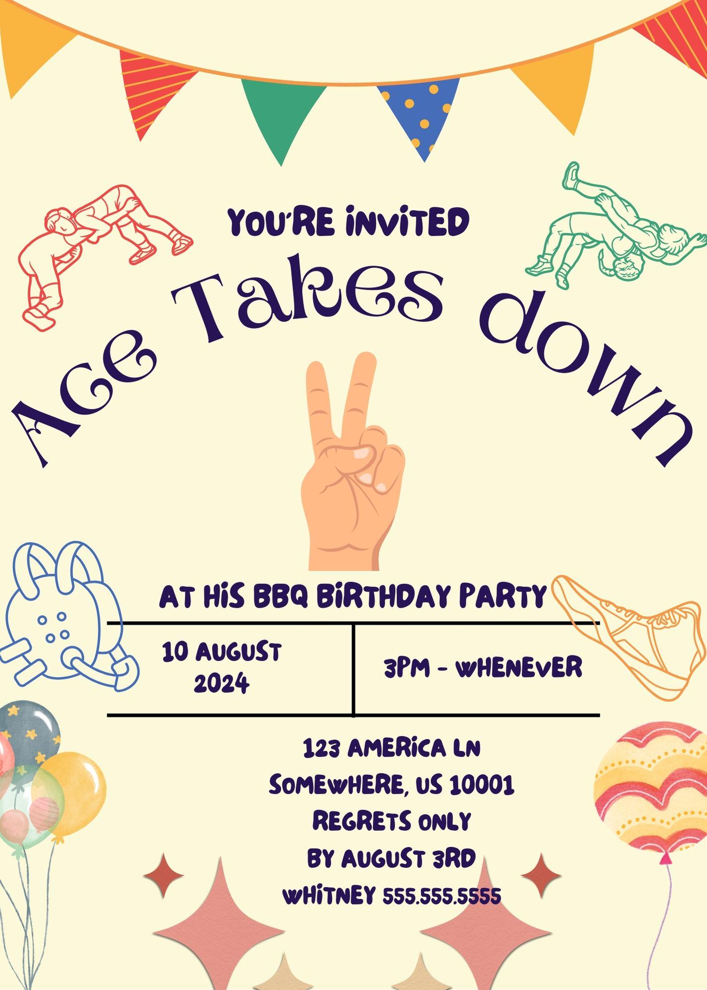 Wrestling Birthday Invitation - Etsy