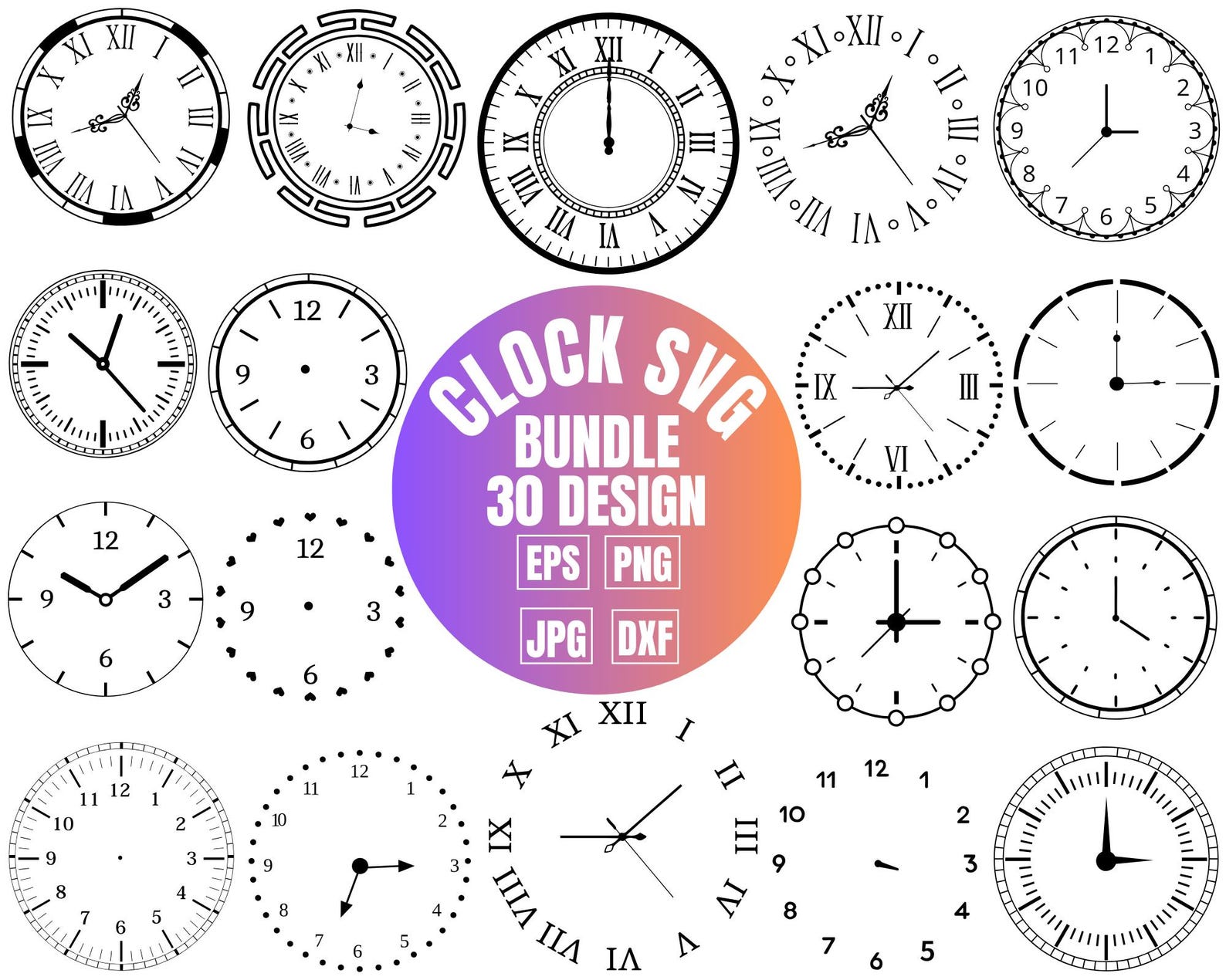 CLOCK FACE SVG Bundle, Clock Face Decal, Clock Face Clipart, Clock Face ...