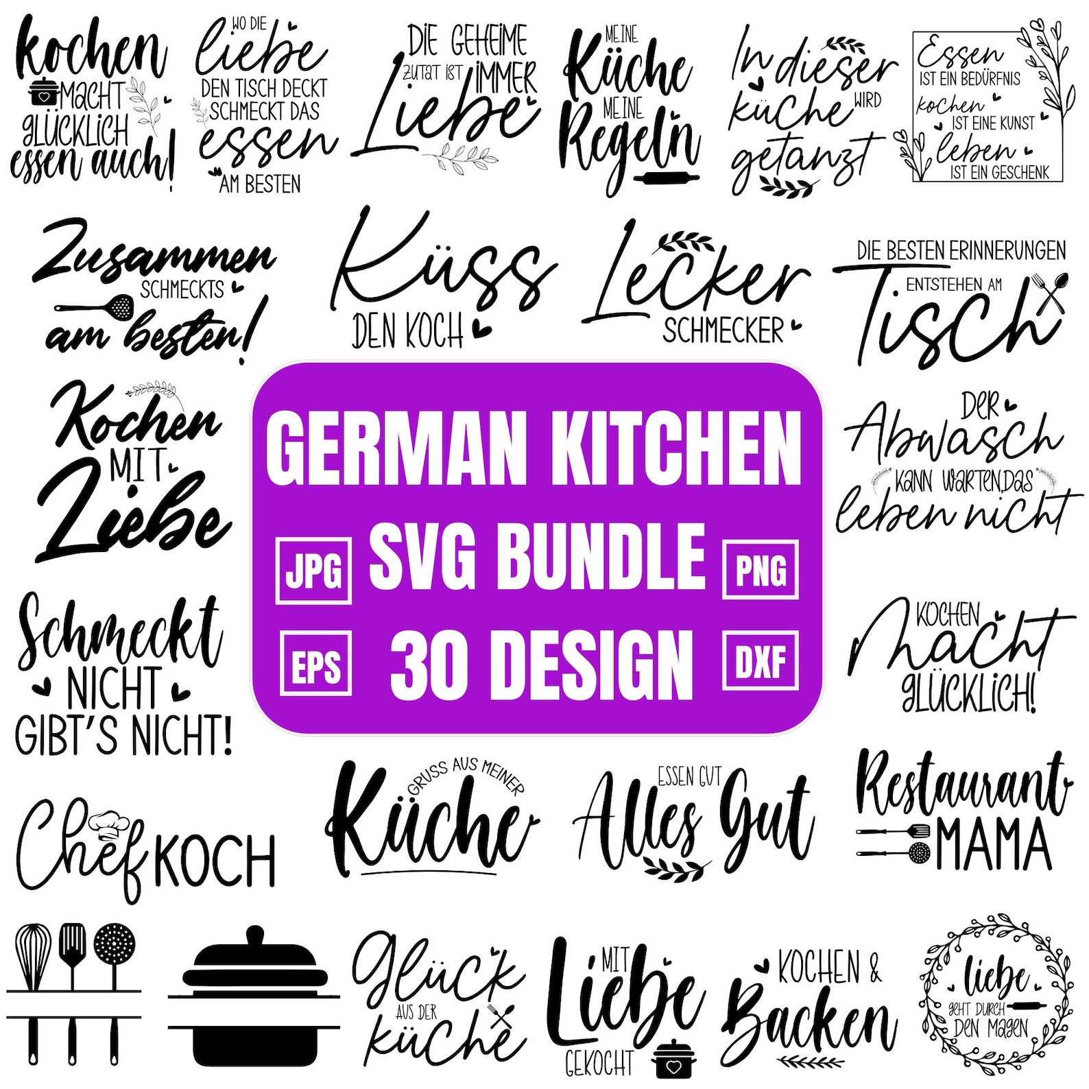German Plotter File Kitchen Svg, Cooking Bundle, Chef Svg, German ...