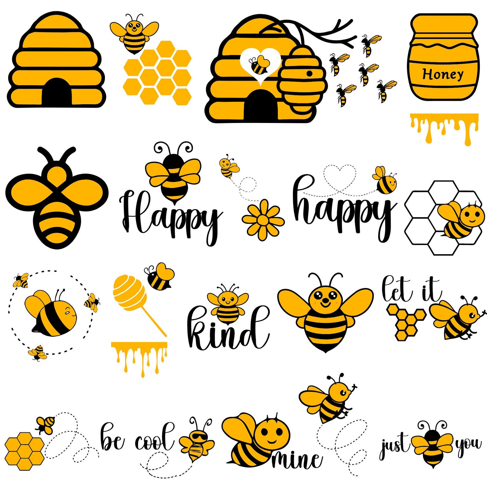Bee Svg Bundle, Honey Bee Svg, Cute Bee, Bumble Bee Svg, Beehive Svg ...