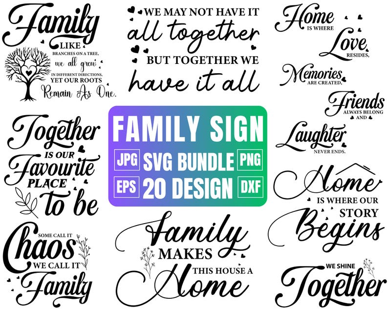 Family Sign Svg Bundle, Family Quote Svg, Farmhouse Quotes, Home Sign ...