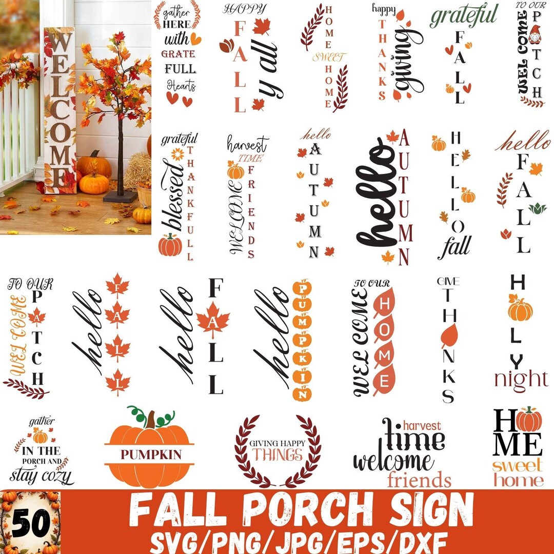 50 Fall Porch Sign Svg, Fall Welcome Sign Svg , Thanksgiving Porch Sign ...