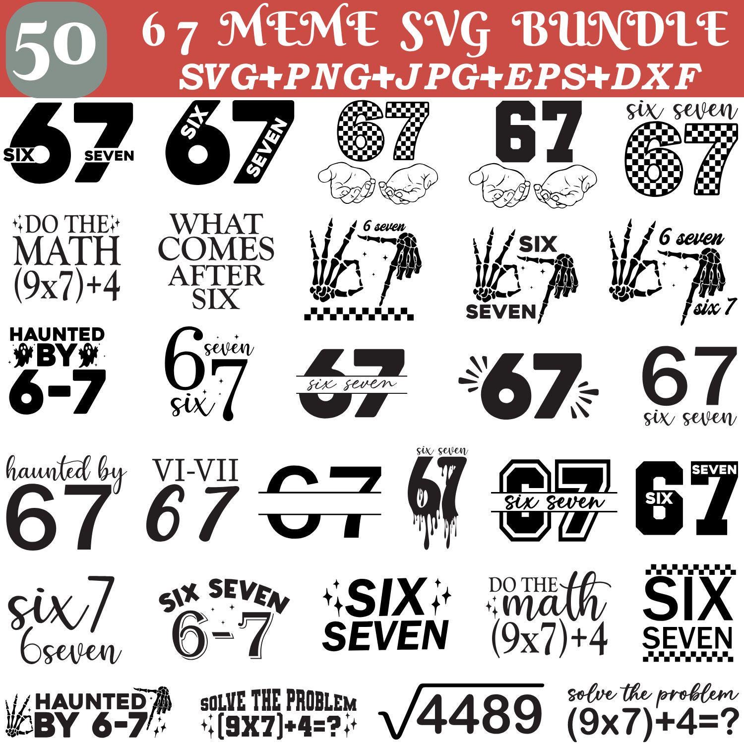 Six Seven 6 7 Meme Funny Hands SVG Bundle, 6 7 Meme Funny Skeleton Svg ...