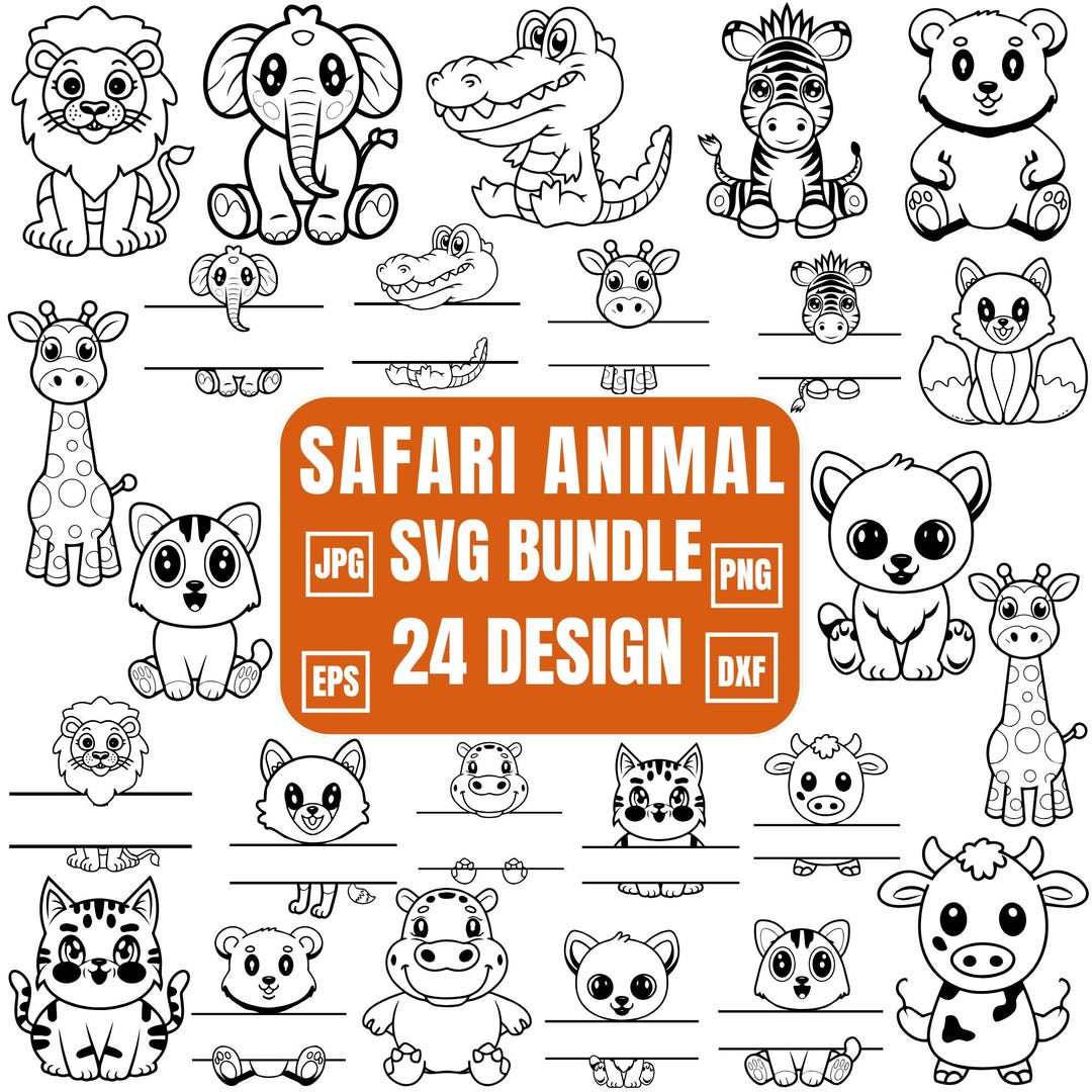Safari Animals Svg Bundle, Safari Animals Outline Svg,doodle Svg, Cute ...