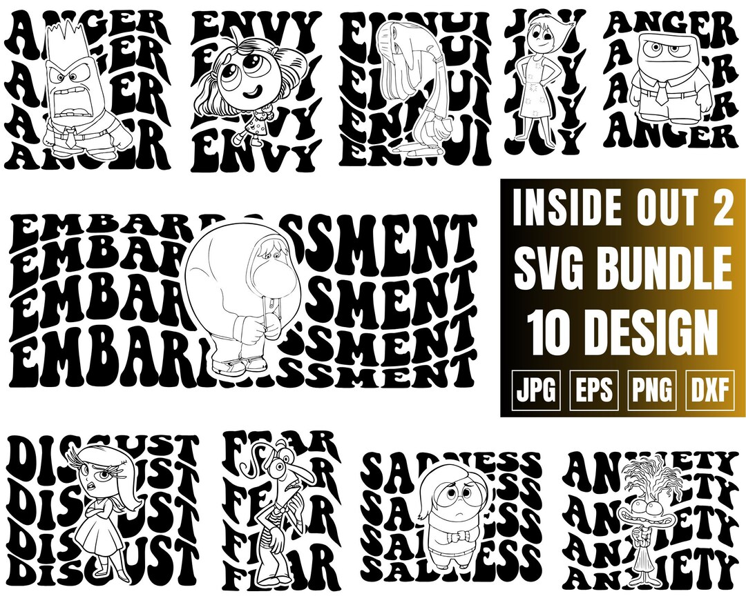Inside Out 2 SVG, Cartoon Clipart, Line Art, Emotions, Anger, Joy ...