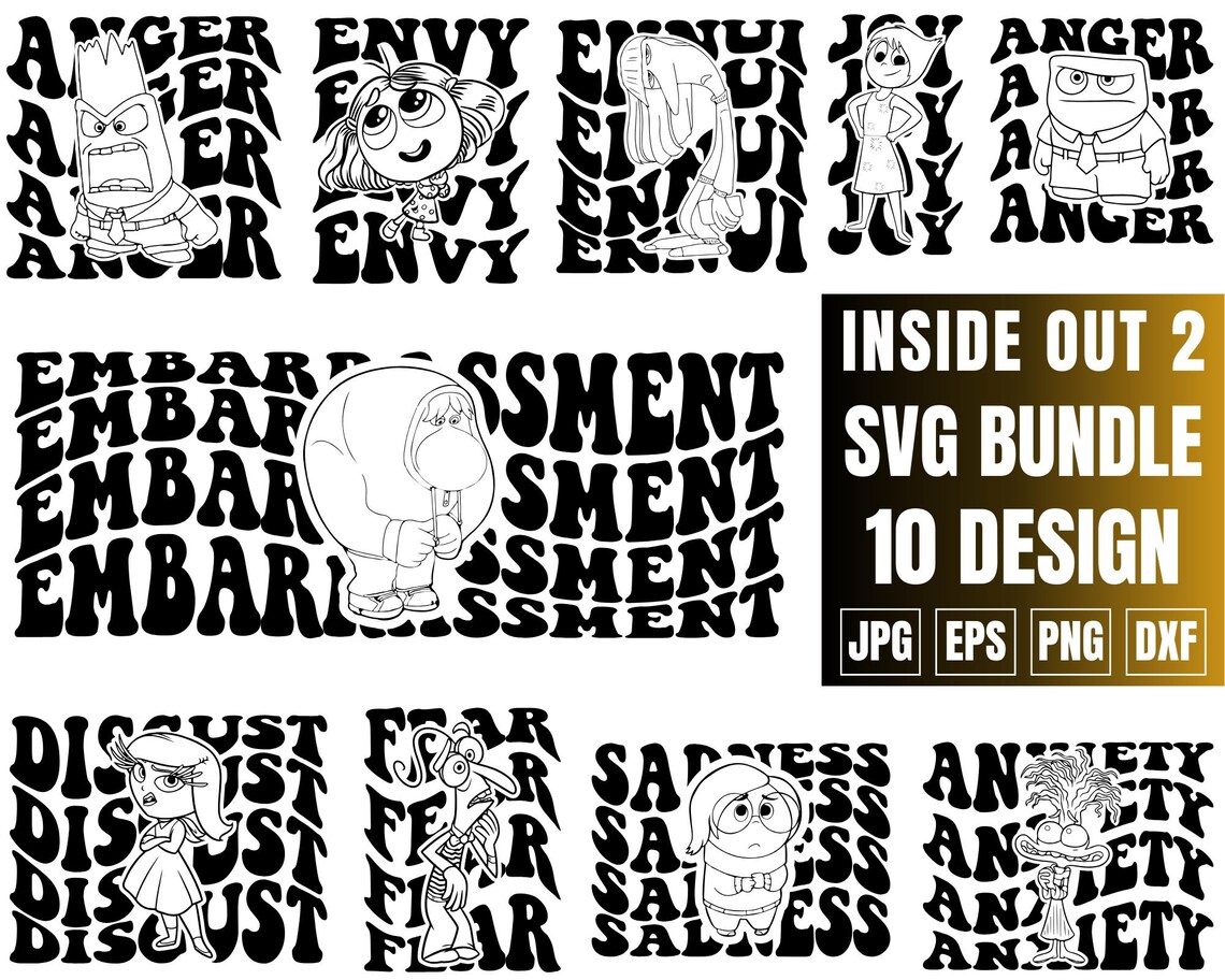 Inside Out 2 SVG, Cartoon Clipart, Line Art, Emotions, Anger, Joy ...