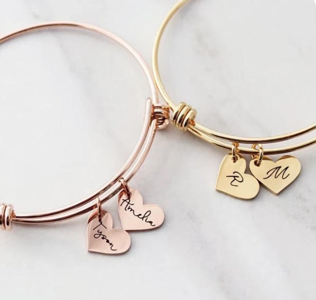 Bangles for Women Personalized Custom Carving 1-4 Names Round Pendant ...