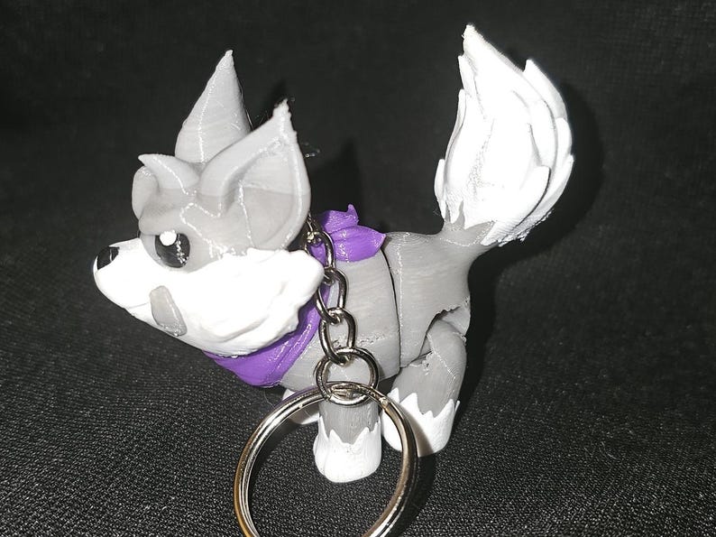 3D Printed Articulated Wolf Keychain Adorable Customizable Accessory ...